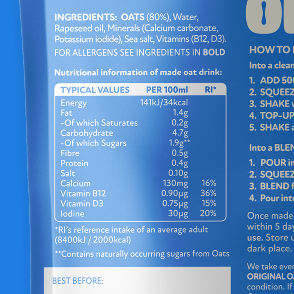 MYOM | Award-Winning Vegan Oat Milk| 6 x 500ml | 3 Litres